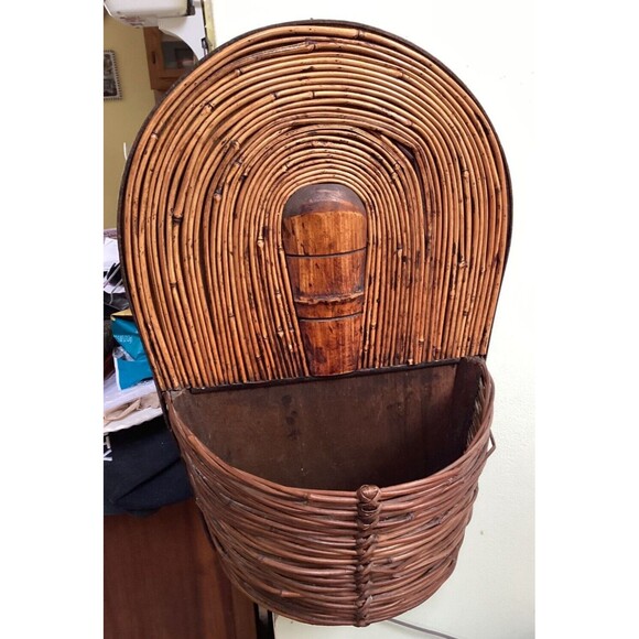 Accents | Vintage Brown Flat Back Half Basket Wicker Hanging Basket ...